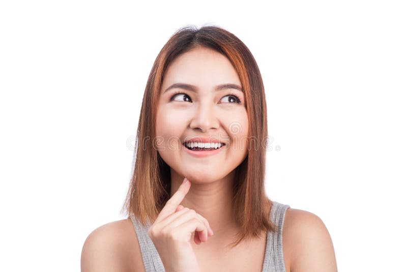 Attractive Asian Woman Thinking Stock Photo - Image of happy ...