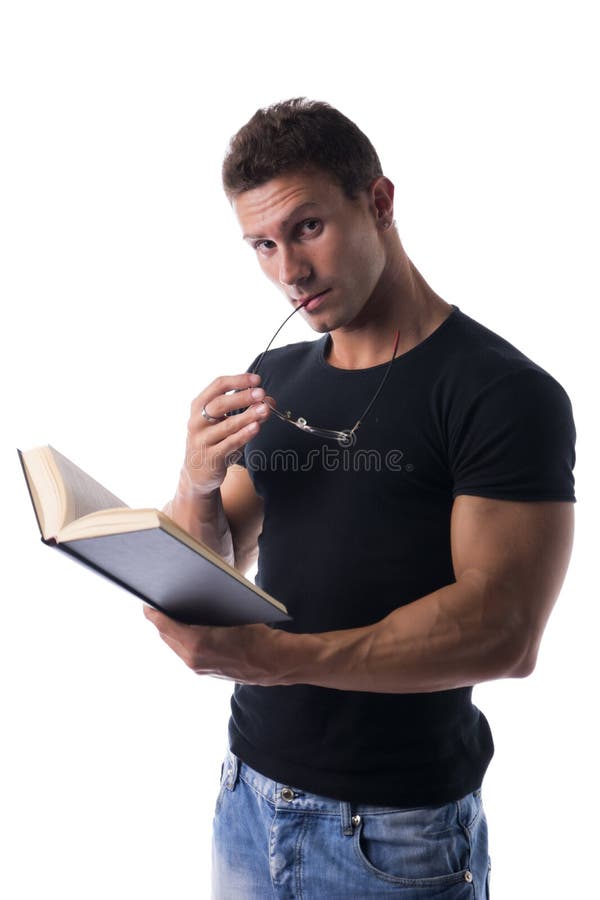 Attractive and Athletic Young Man Reading Book Stock Photo - Image of ...