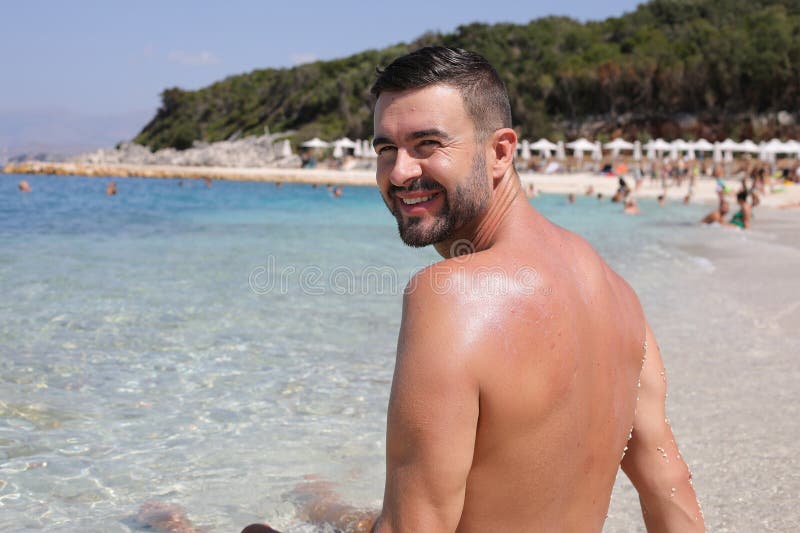 Attractive Bearded Shirtless Man at the Beach Stock Photo - Image of ...
