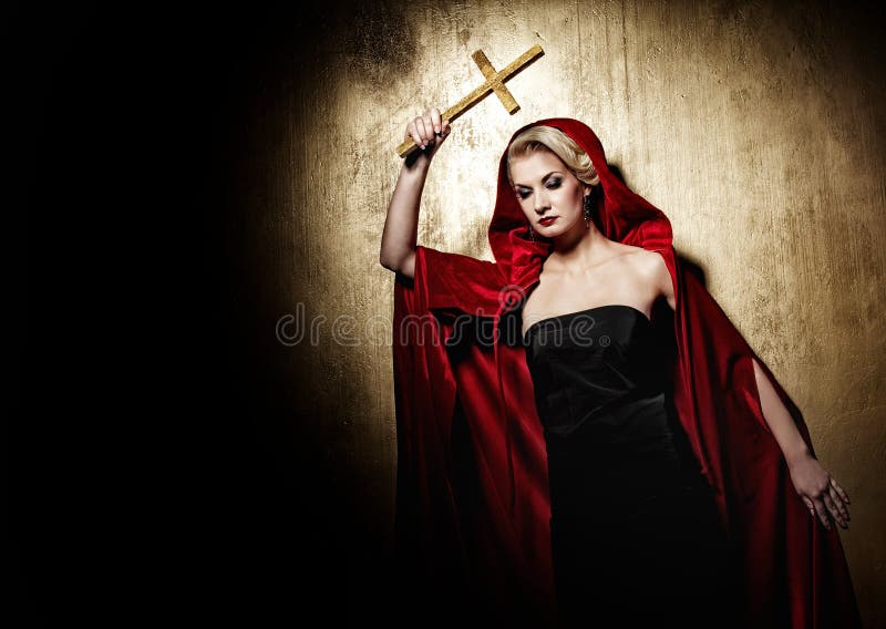 Attractive Blond Lady with a Golden Cross. Stock Photo - Image of ...