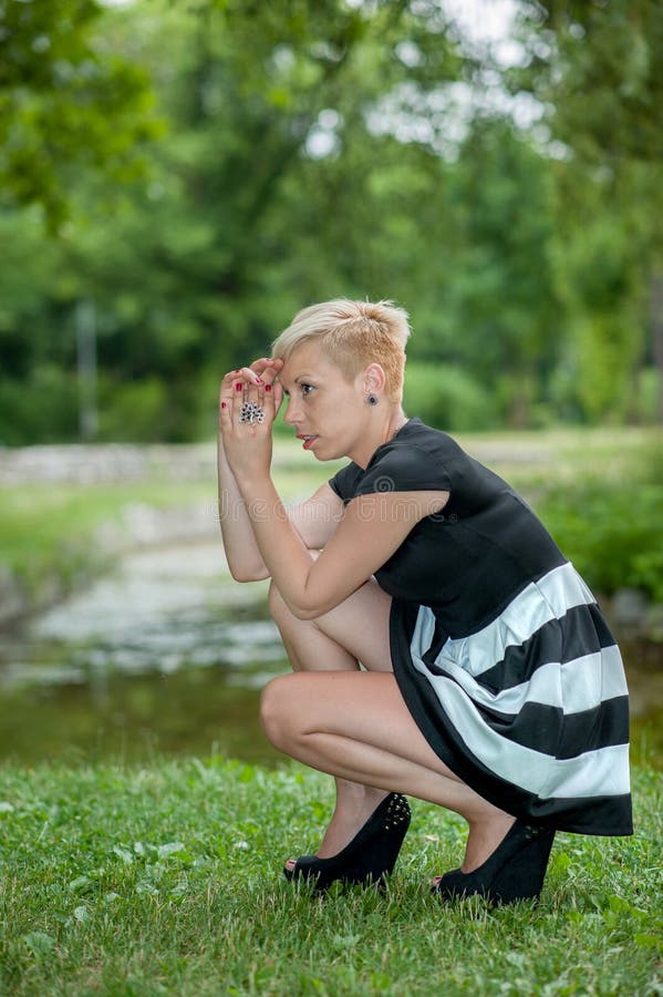 Attractive Blonde Posing Near The Lake Stock Image Image Of Slim