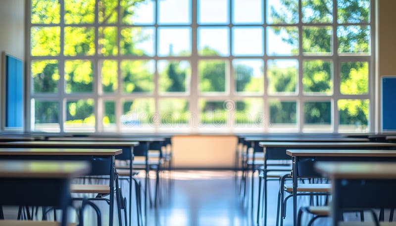 Attractive Blurred View of Bright Classroom and Study Room with ...