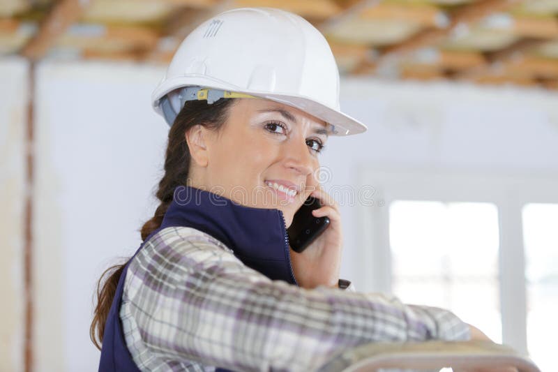 Attractive Boss Woman Builder in Helmet Stock Photo - Image of ...