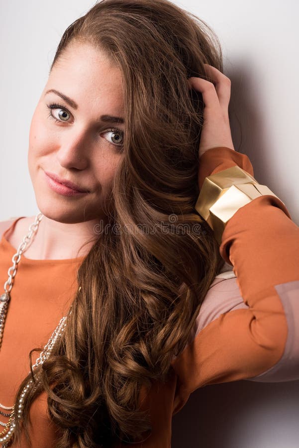 Attractive Brown Hair Model Stock Image - Image of female, studio: 50065919