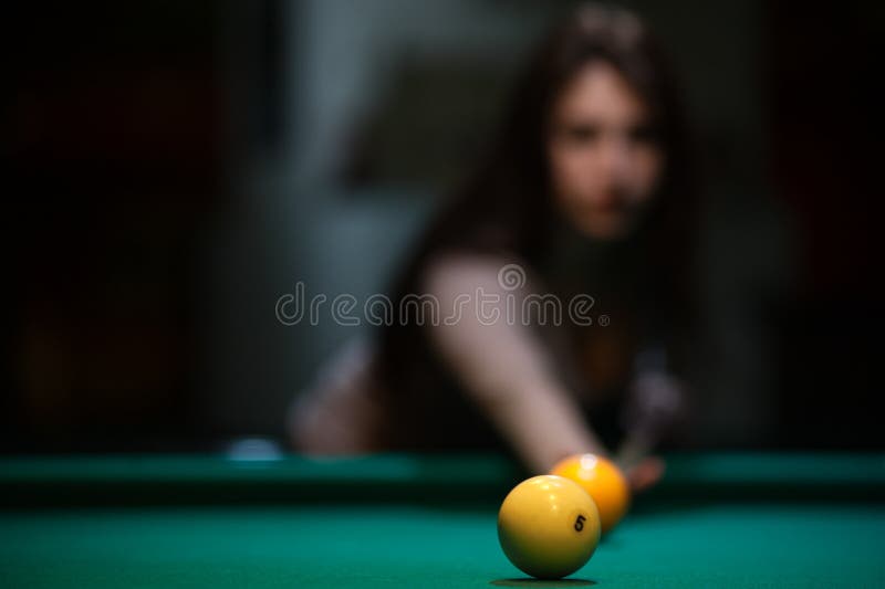 Attractive Brunette Girl Playing Billiard Game Stock Image Image Of