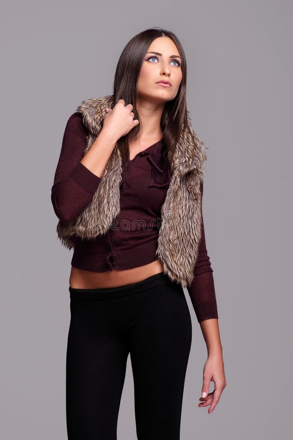 Attractive Brunette Touching Her Lip Closeup Stock Image Image Of