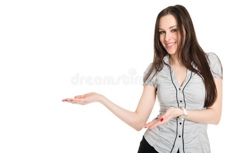Woman with Hand Presenting Your Product Stock Image - Image of happy ...