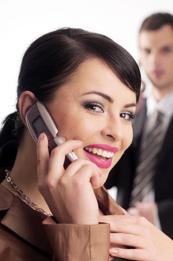 Attractive Brunette Woman with Mobile Phone Stock Photo - Image of ...