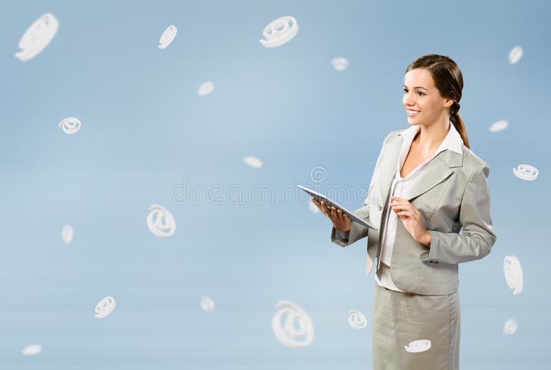 Attractive Business Woman Holding a Table Stock Photo - Image of ...