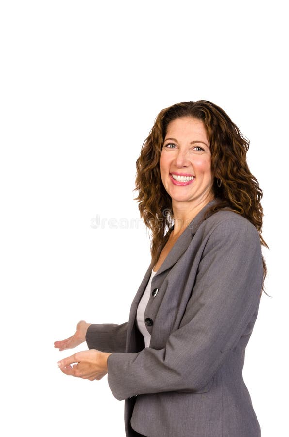 An Attractive Business Woman Inviting Guests Stock Image - Image of ...