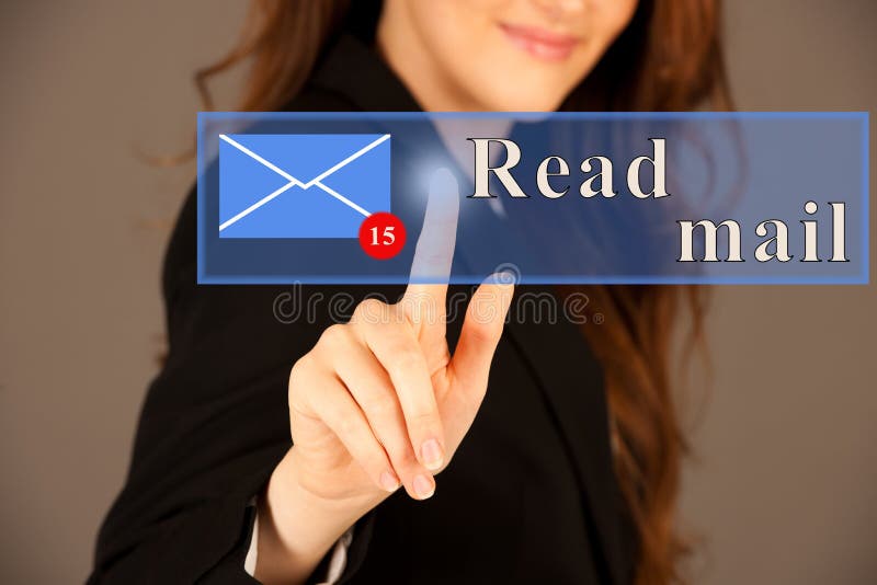 Attractive Business Woman Pressing a Virtual Button Read Mail Stock ...