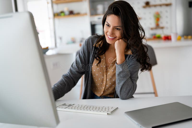 Attractive Business Woman Working on Computer. Business Technology ...
