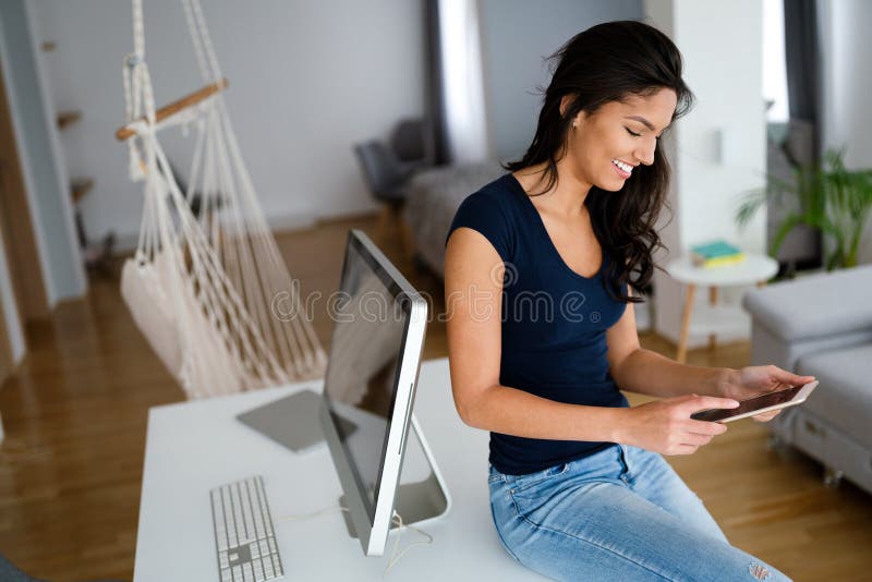 Attractive Business Woman Working on Computer. Business Technology ...