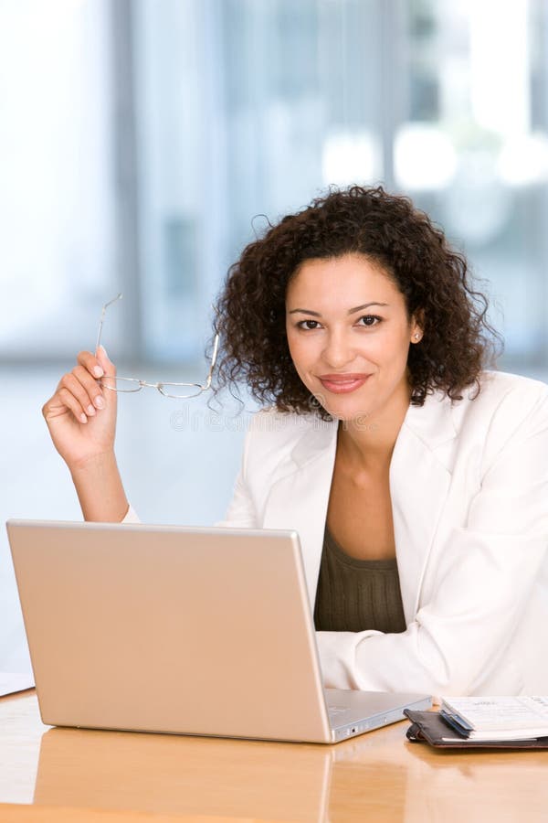 Attractive Business Woman Working on Laptop Stock Photo - Image of ...