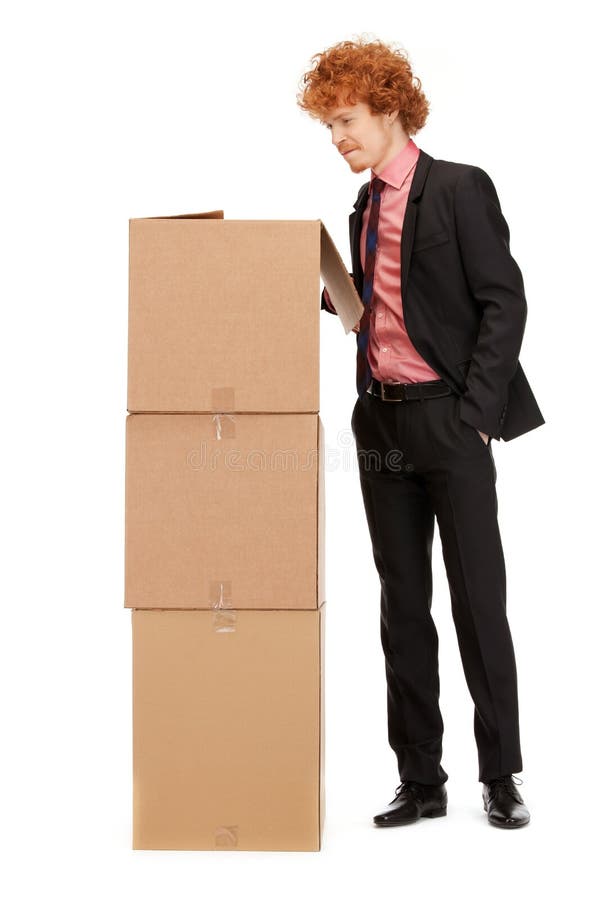 Attractive Businessman with Big Boxes Stock Photo - Image of happy ...