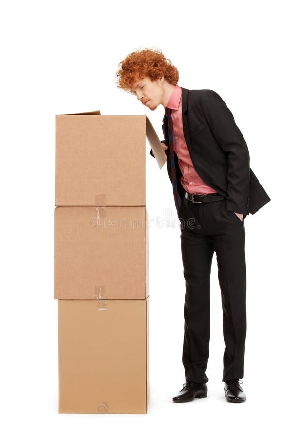 Attractive Businessman with Big Boxes Stock Image - Image of ...