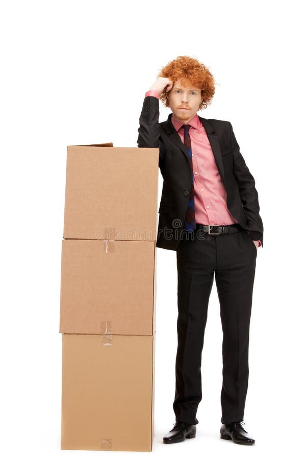 Attractive Businessman with Big Boxes Stock Image - Image of confident ...