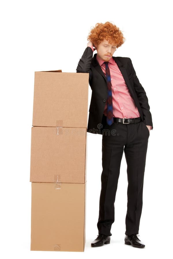 Attractive Businessman with Big Boxes Stock Photo - Image of handsome ...