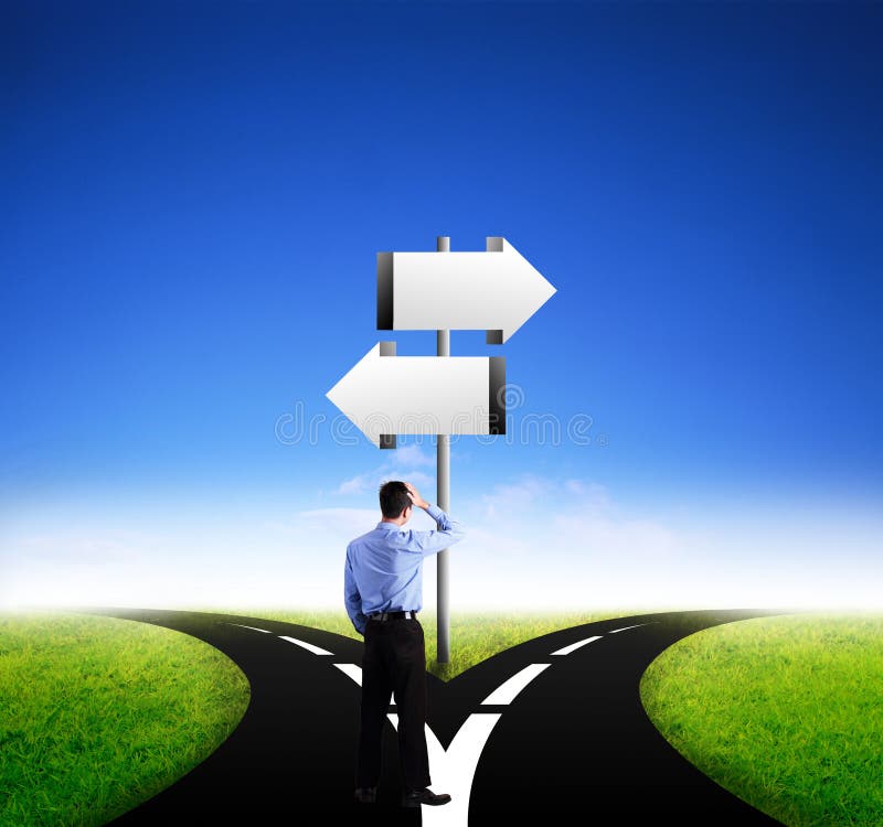 Attractive Businessman Looking Two Arrows Stock Photo - Image of ...