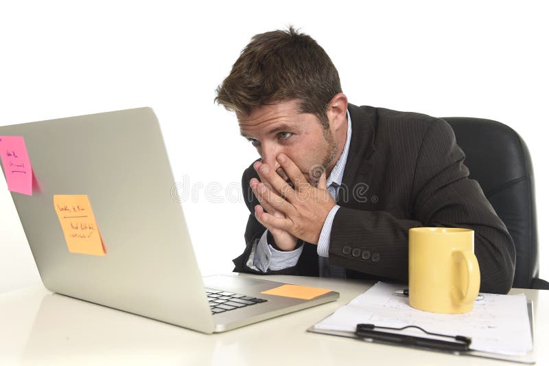 Attractive Businessman Looking Worried in Stress at Office Laptop ...