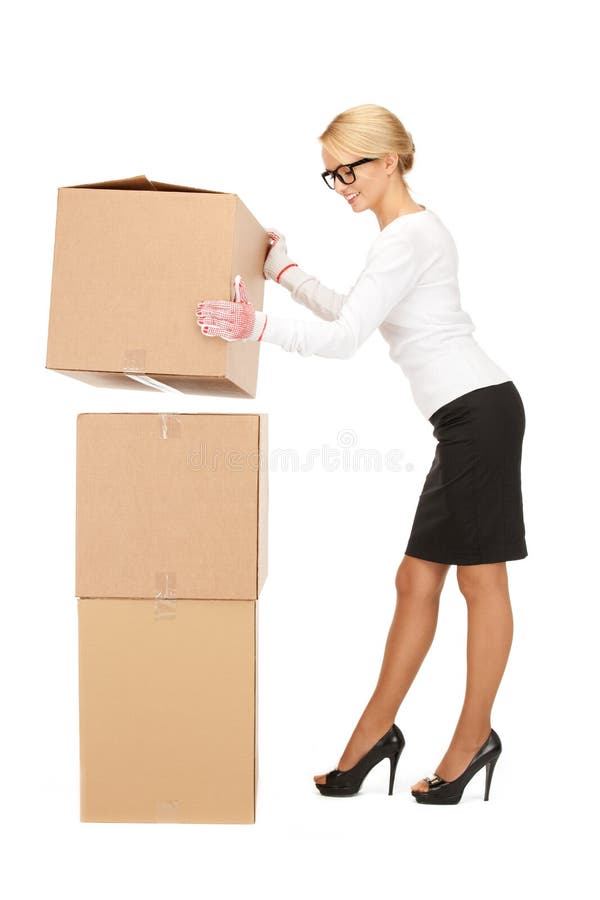Beautiful Woman Lifting Box 2 Stock Photo - Image of brunette ...