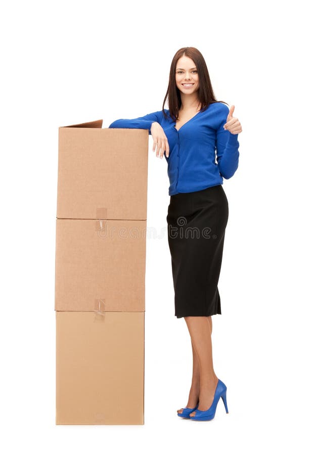 Attractive Businesswoman with Big Boxes Stock Image - Image of ...