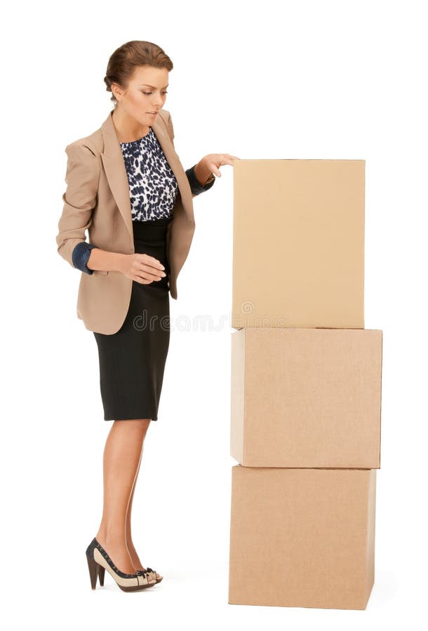 Attractive Businesswoman with Big Boxes Stock Image - Image of ...