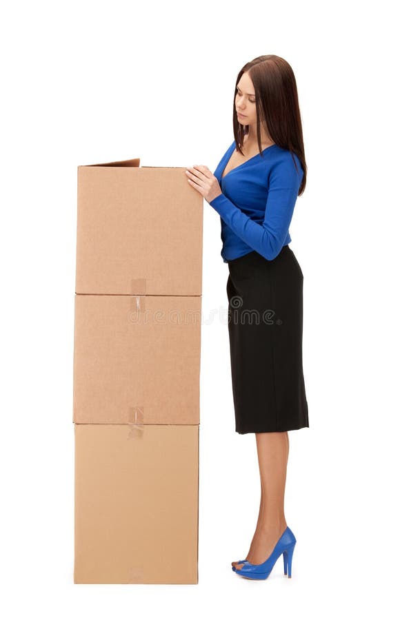 Attractive Businesswoman with Big Boxes Stock Photo - Image of ...