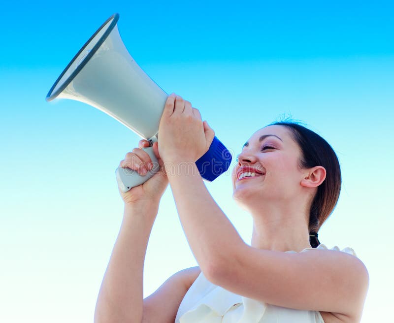 Attractive Businesswoman Shouting in a Megaphone Stock Image - Image of ...