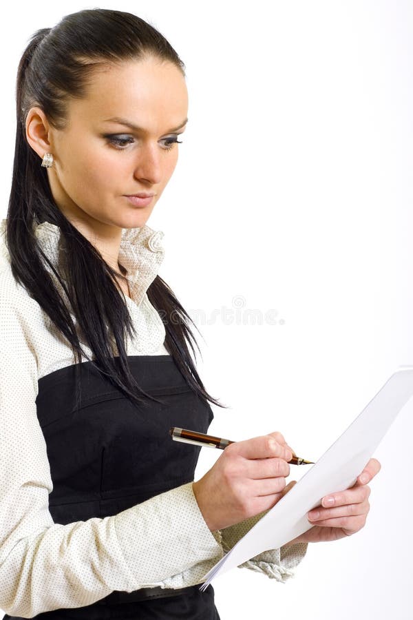 Attractive Businesswoman Signing Papers Stock Photo - Image of smile ...