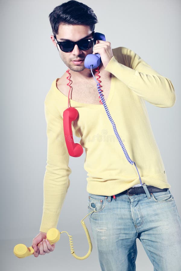 Funny Call Center Guy with Hipster Glasses Stock Photo - Image of male ...