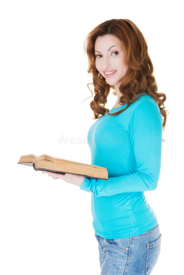 Attractive Casual Woman with Open Book. Stock Image - Image of ...