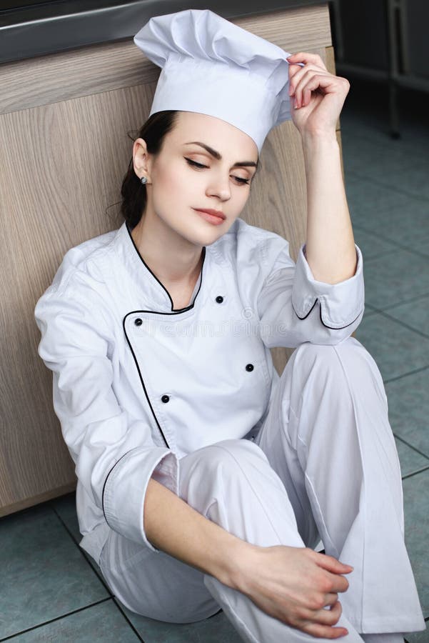 Sad chef sitting on floor stock image. Image of depression - 127722307