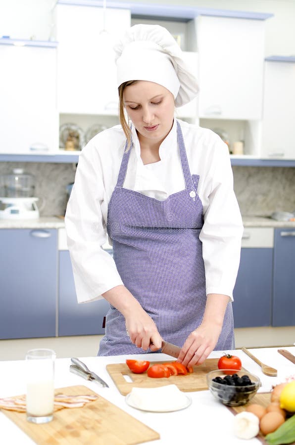 Attractive Chief Cook Preparing Food Stock Photo - Image of broccoli ...