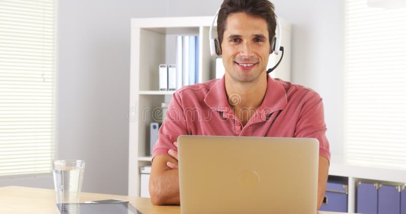 Attractive Company Representative Sitting at Desk Stock Image - Image ...