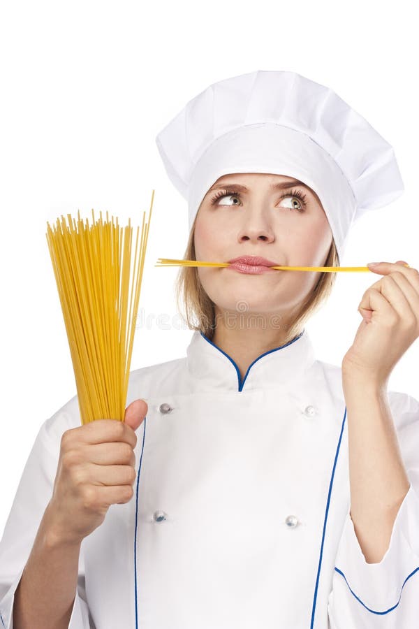 Attractive Cook with Italian Pasta Stock Photo - Image of meat, holding ...
