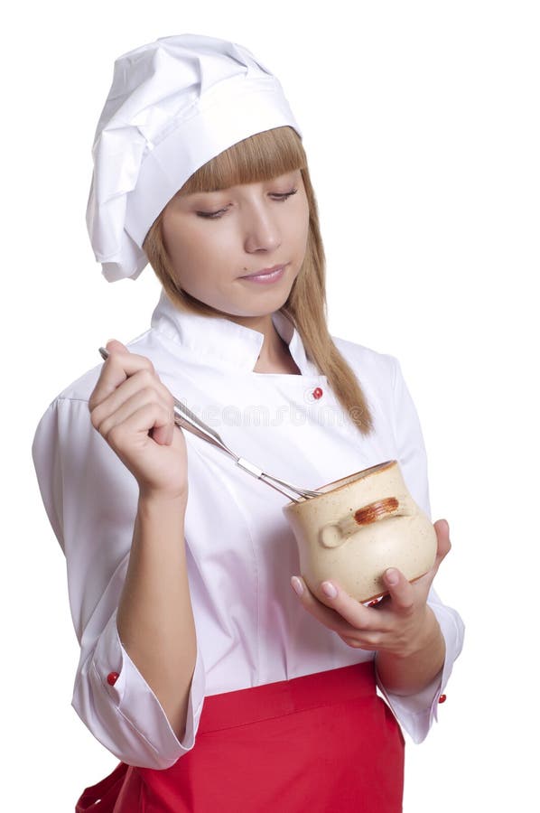 Attractive Cook Woman a Over White Background Stock Photo - Image of ...