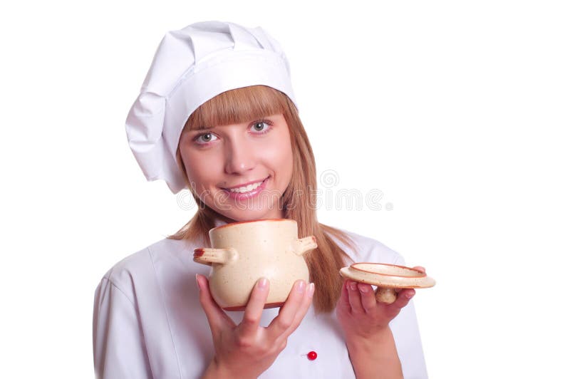 Attractive Cook Woman a Over White Background Stock Image - Image of ...