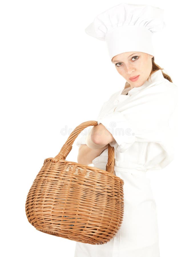 Attractive Cook Woman with Wicker Basket Stock Image - Image of jacket ...