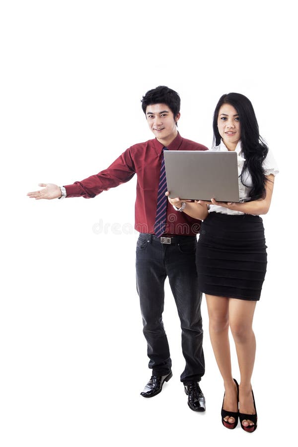 Attractive Couple Giving Presentation Stock Photo - Image of isolated ...