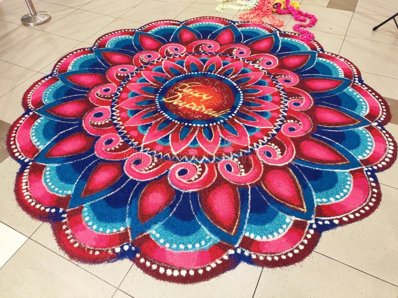 Attractive Deepavali Kolam Design. Built Using Colored Rice by Experts ...