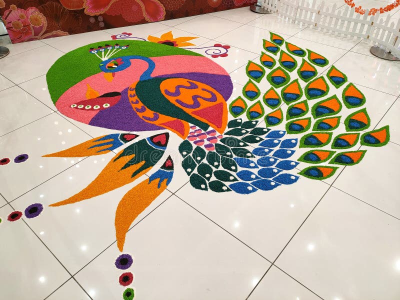 Attractive Deepavali Kolam Design. Built Using Colored Rice by Experts ...