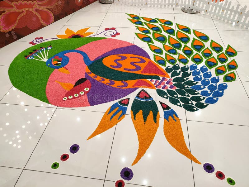 Attractive Deepavali Kolam Design. Built Using Colored Rice by Experts ...