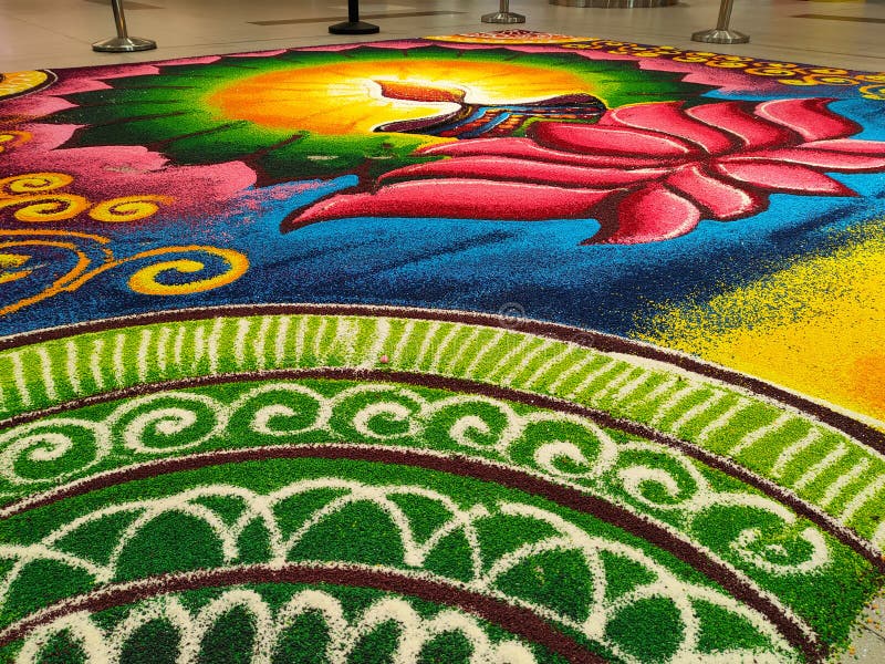 Attractive Deepavali Kolam Design. Built Using Colored Rice by Experts ...