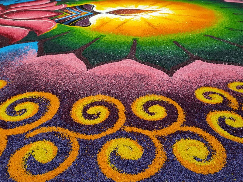 Attractive Deepavali Kolam Design. Built Using Colored Rice by Experts ...