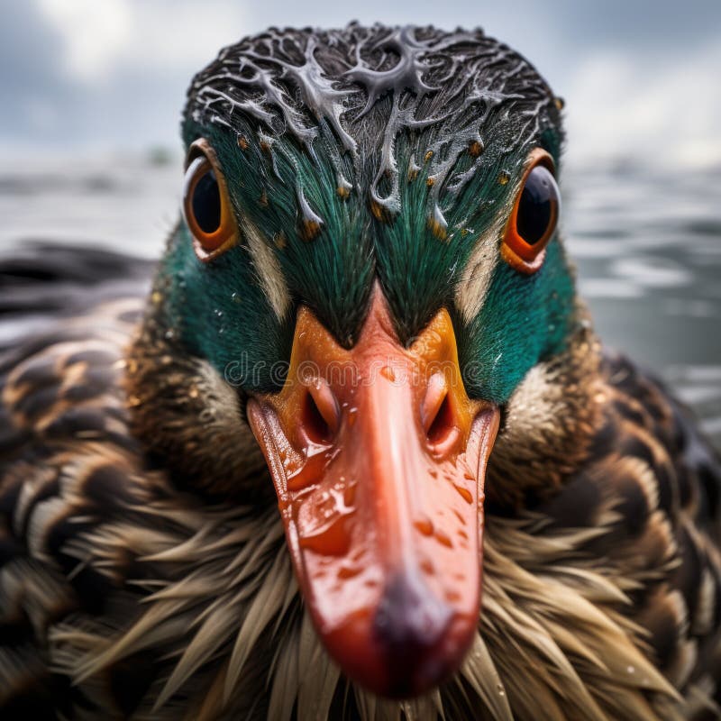 Vibrantly Surreal Close-up Portrait of Mallard Duck in Intense Style ...