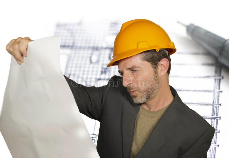 Attractive Efficient and Confident Architect Man in Builder Helmet ...