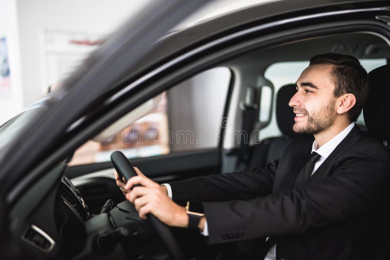 Attractive Elegant Happy Man Drive Good Car Stock Photo - Image of ...