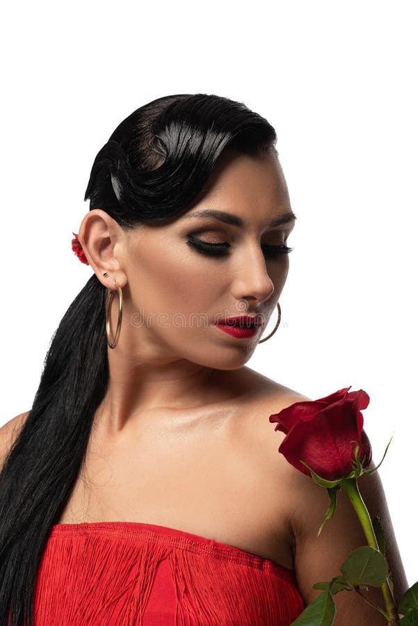Attractive, Elegant Tango Dancer Holding Red Rose Stock Image - Image ...