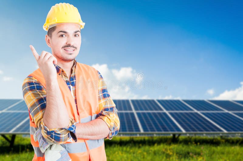Attractive Engineer Pointing Up an Idea Stock Image - Image of finger ...